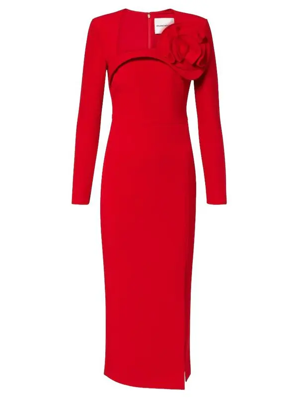 Roland Mouret Floral Appliqué Crêpe Midi Dress - Red