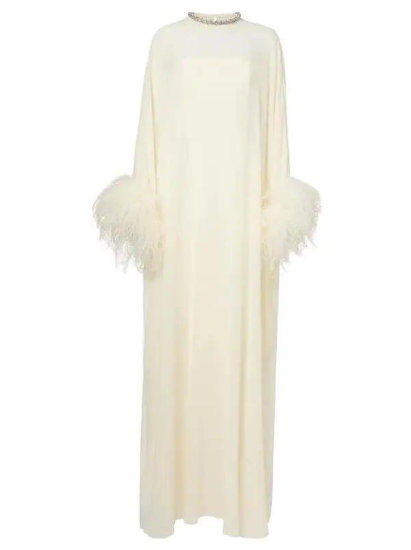 Roland Mouret Feather-trimmed Caped Silk Chiffon Gown - Yellow