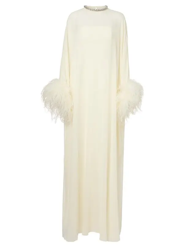 Roland Mouret Feather-trimmed Caped Silk Chiffon Gown - Yellow