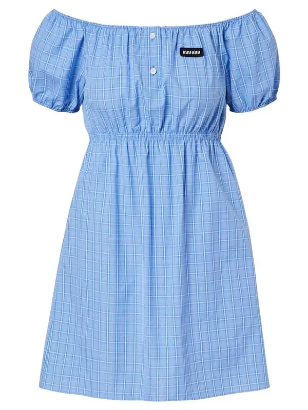 Miu Miu Checked Cotton Poplin Minidress - Blue