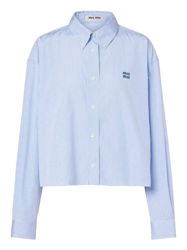 Miu Miu Pinstripe Cropped Cotton Poplin Shirt - Blue