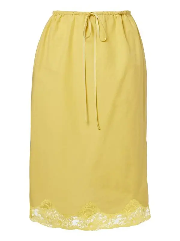 Saint Laurent Lace-trimmed Cotton And Silk Midi Skirt - Yellow