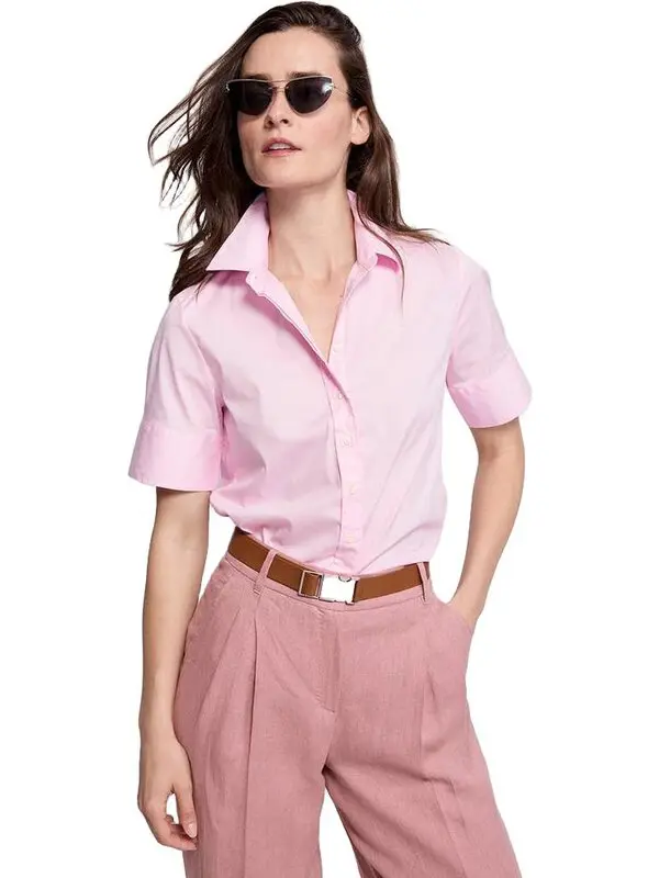 The Shirt By Rochelle Behrens Short Sleeve Fitted Shirt - Light Pink