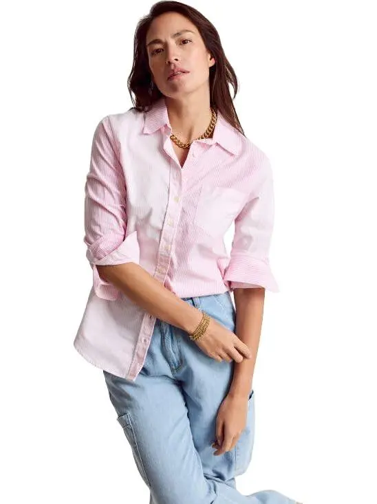The Shirt By Rochelle Behrens The Boyfriend Shirt In Multistripe - Multi Pink Stripe