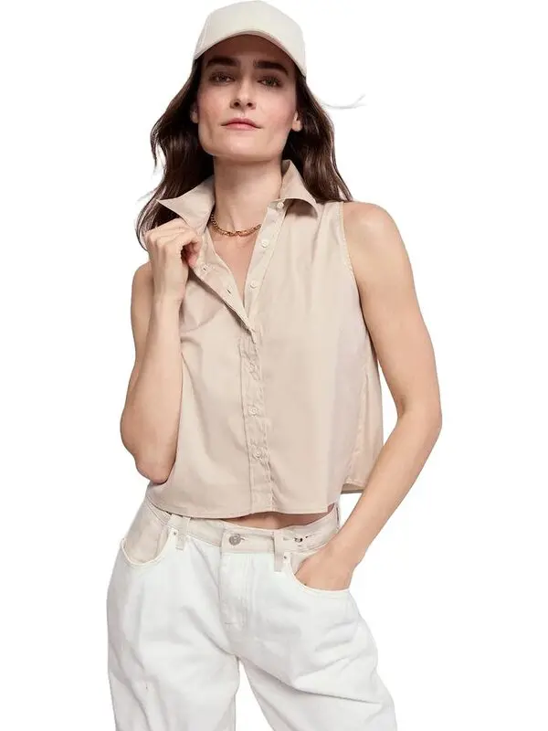 The Shirt By Rochelle Behrens Boxy Cropped Sleeveless Shirt - Taupe