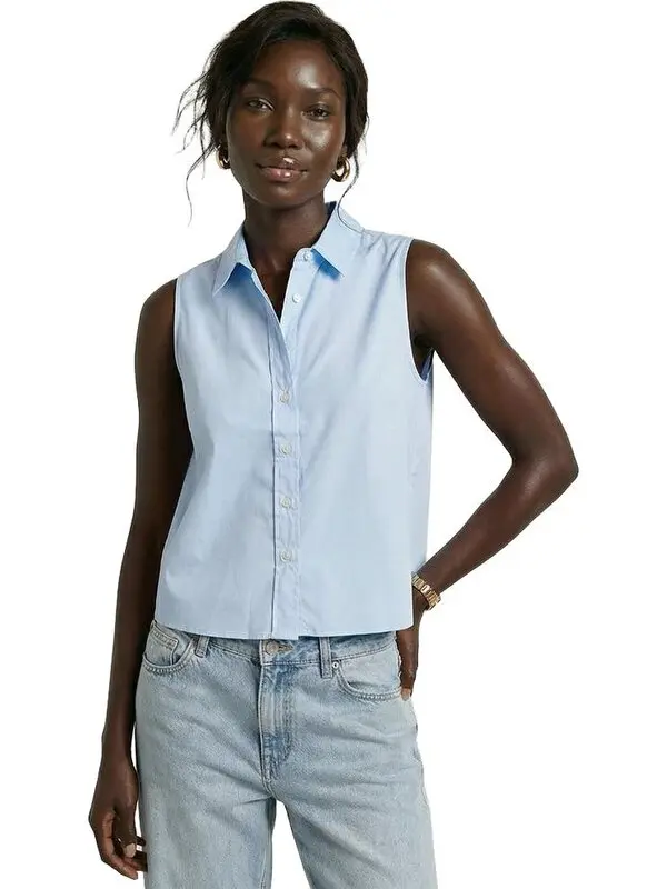 The Shirt By Rochelle Behrens Sleeveless Boxy Cropped Shirt - Light Blue