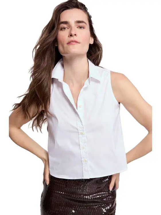 The Shirt By Rochelle Behrens Boxy Cropped Sleeveless Shirt - White