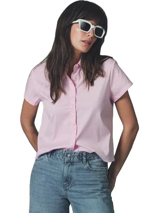 The Shirt By Rochelle Behrens Boxy Cropped Short Sleeve Shirt - Light Pink