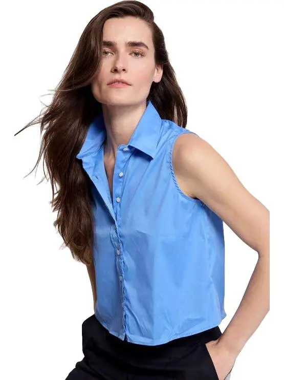 The Shirt By Rochelle Behrens Boxy Cropped Sleeveless Shirt - French Blue