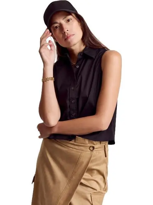 The Shirt By Rochelle Behrens Boxy Cropped Sleeveless Shirt - Black