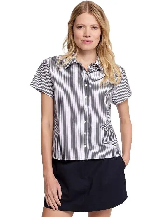 The Shirt By Rochelle Behrens Boxy Cropped Short Sleeve Shirt - Black Stripe
