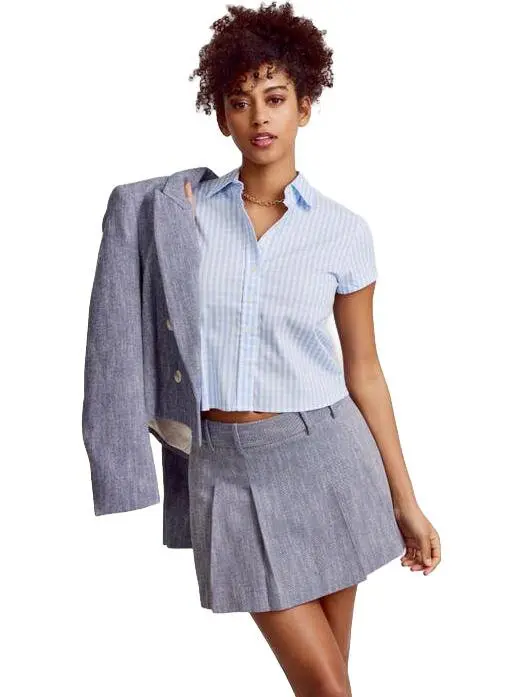 The Shirt By Rochelle Behrens The Boxy Cropped Shirt - Sky Blue Check