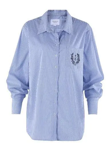 The Shirt By Rochelle Behrens The Crest Boyfriend Shirt - Blue Stripe