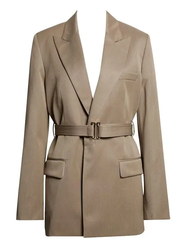 Victoria Beckham Tailored Belted Wool-blend Twill Jacket - Sage Melange