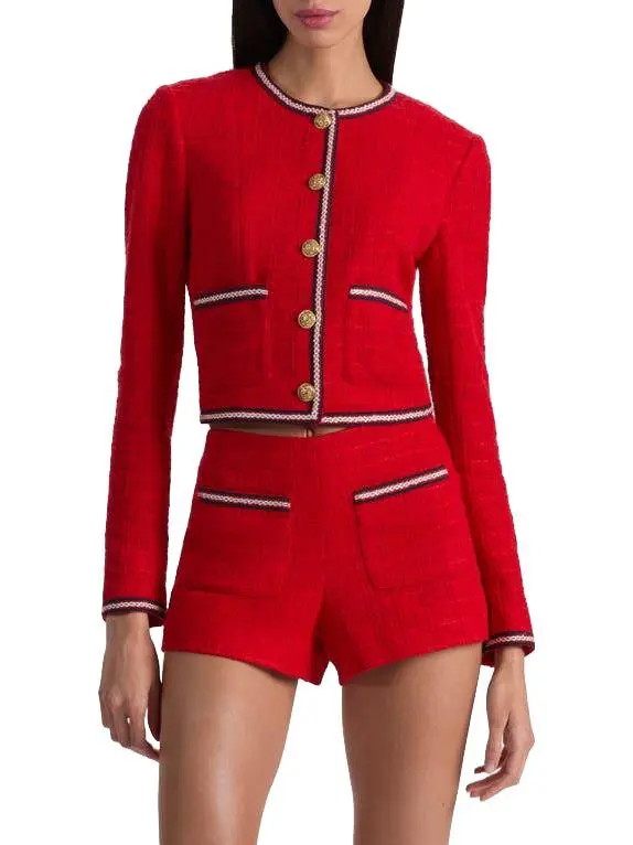 Alice + Olivia Avalon Shrunken Tweed Jacket - Chili Pepper