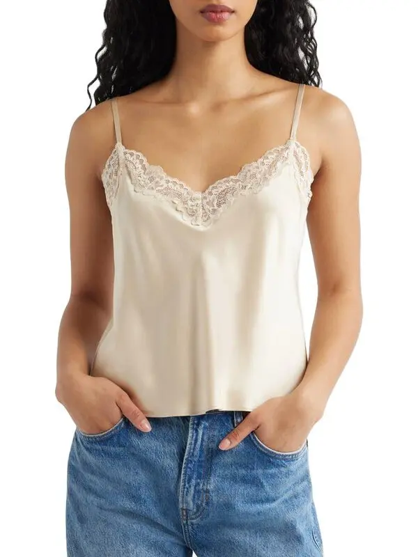 REFORMATION Teddy Lace-trimmed Silk Camisole - Almond Lace