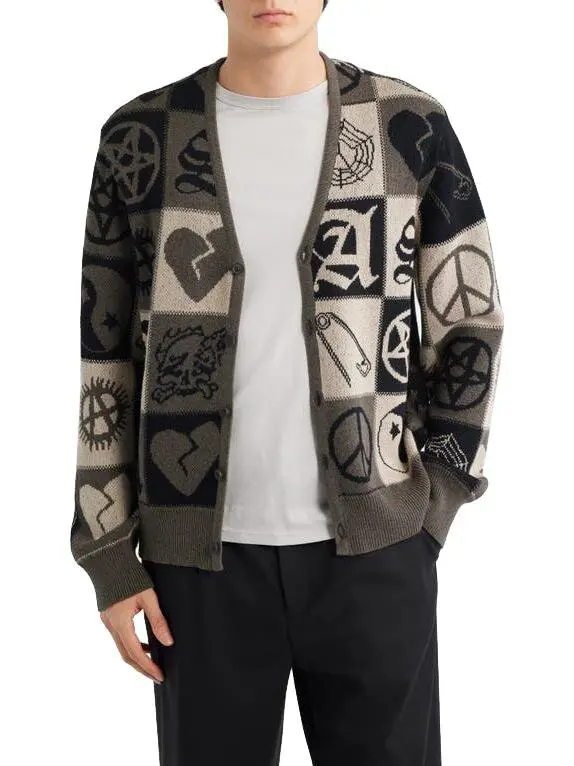 ALLSAINTS Barker Cotton Jacquard Cardigan - Taupe Brown/black