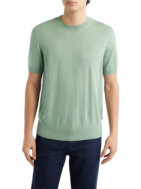 BOSS Short Sleeve Wool Crewneck Sweater - Open Green