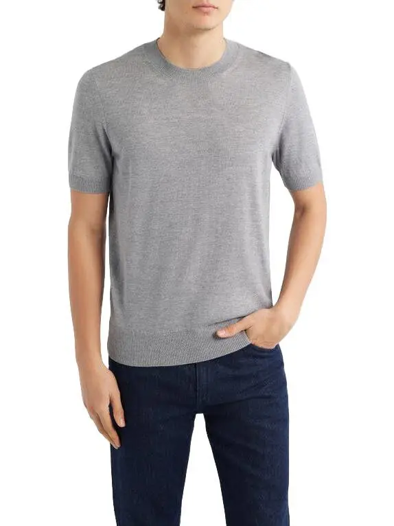 BOSS Short Sleeve Wool Crewneck Sweater - Silver