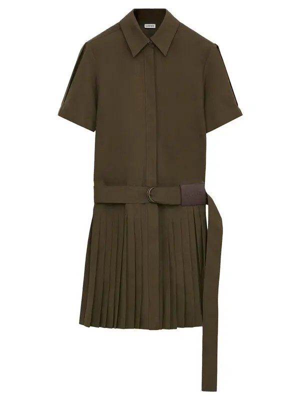 Loewe Belted Pleated Mini Dress - Green