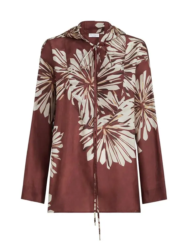 Brunello Cucinelli Silk Floral Hooded Shirt - Red