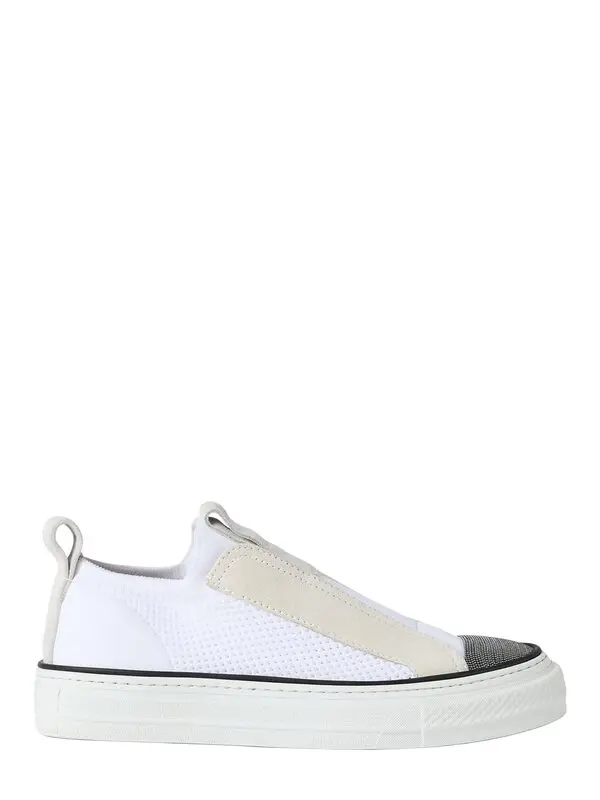 Brunello Cucinelli Knitted Suede-trim Sneakers - White