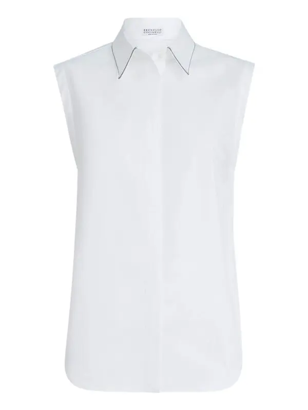 Brunello Cucinelli Stretch-cotton Poplin Sleeveless Shirt - White