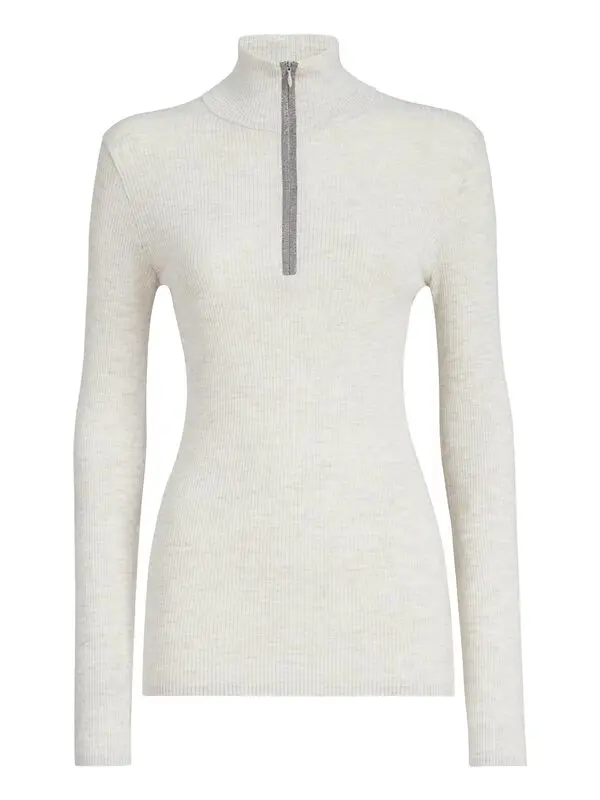 Brunello Cucinelli Virgin Wool-cashmere Half-zip Sweater - White