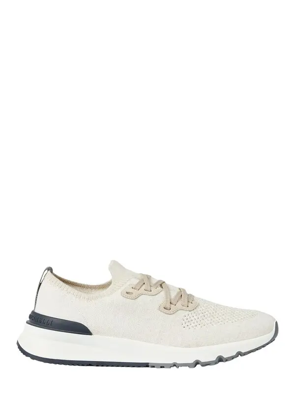 Brunello Cucinelli Cotton-blend Chiné-knit Sneakers - White