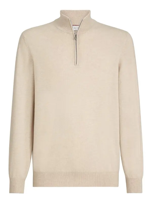 Brunello Cucinelli Cashmere Quarter-zip Sweater - Beige