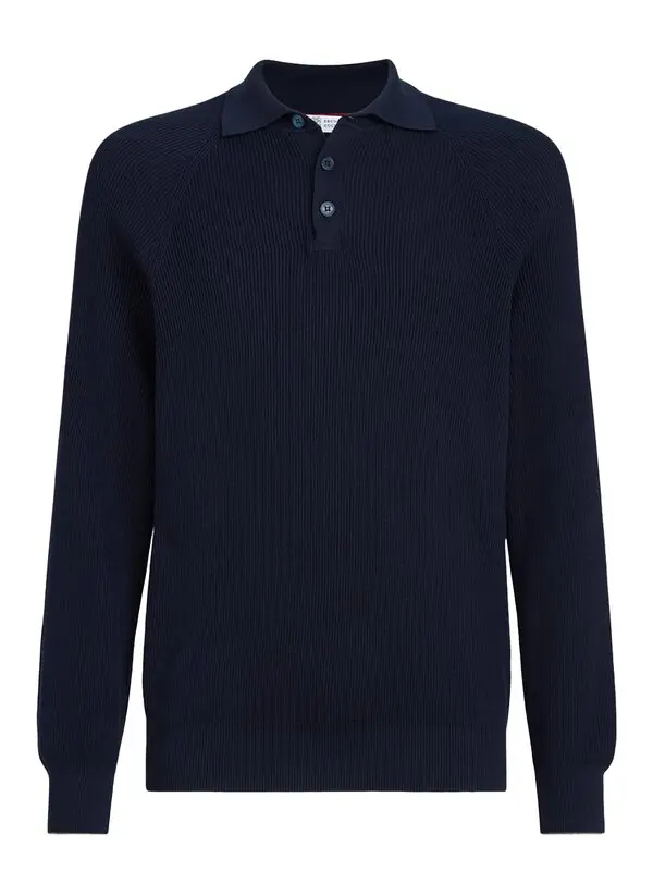 Brunello Cucinelli Cotton Polo Sweater - Blue