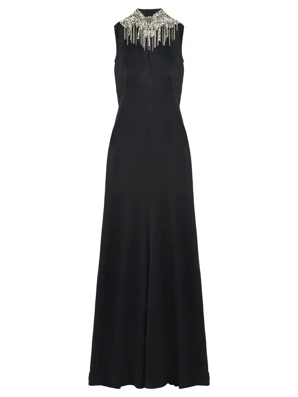 Alexander McQueen Embellished Neck Satin Gown - Black