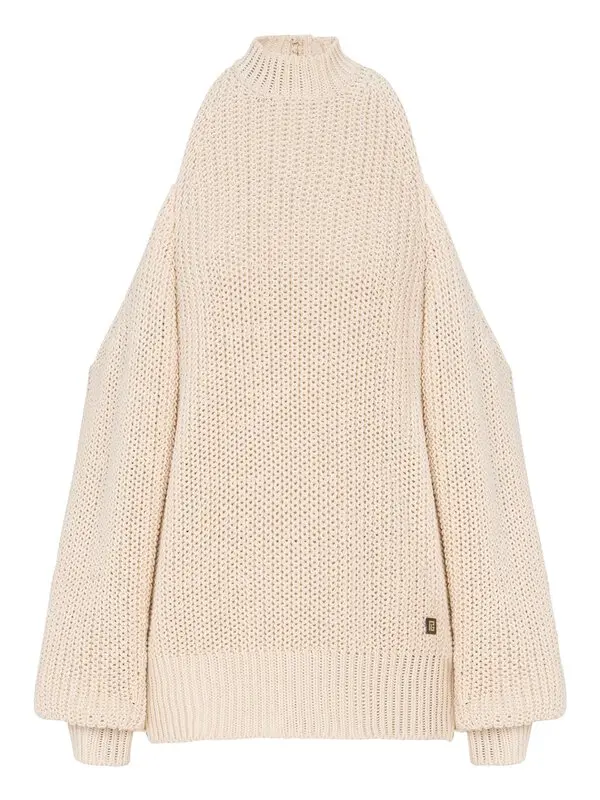 Balmain Cotton High-neck Cutout Sweater - Beige
