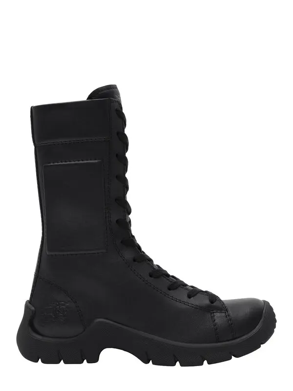 Burberry Leather Lace-up Combat Boots - Black