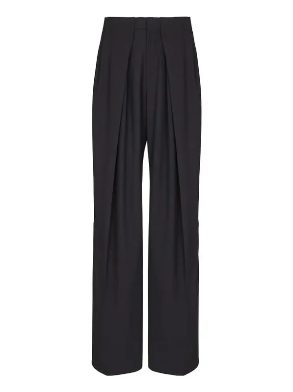 Balmain Wool Twill Pleated Trousers - Black