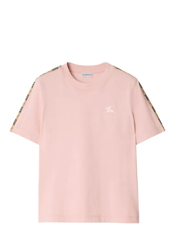 Burberry Cotton T-shirt With Check Trim - Pink