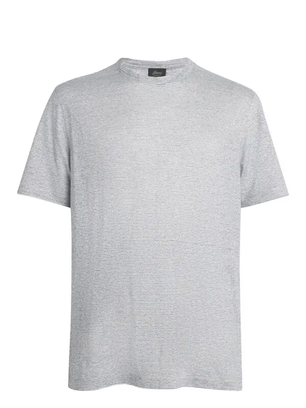 Brioni Linen-cotton Stripe T-shirt - Blue
