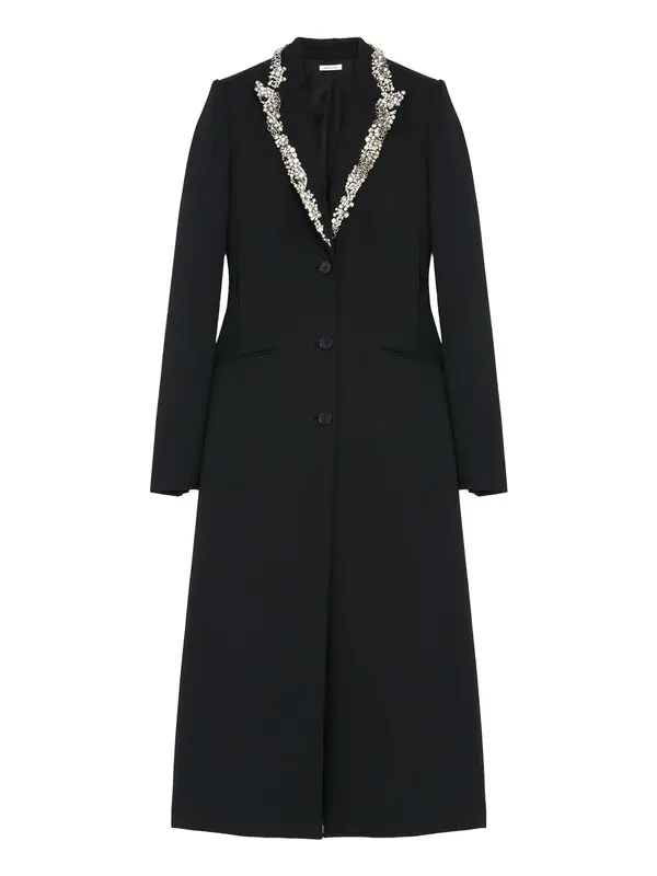 Alexander McQueen Embellished Wool Tailored Coat - Black