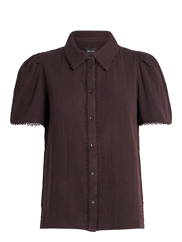 ME+EM Cotton Cheesecloth Blouse - Brown