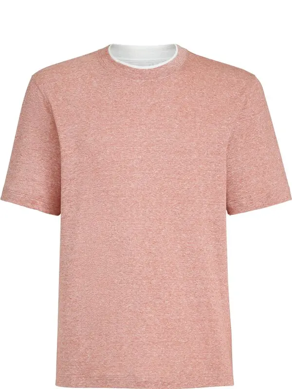 Brunello Cucinelli Linen-cotton Faux-layered T-shirt - Pink