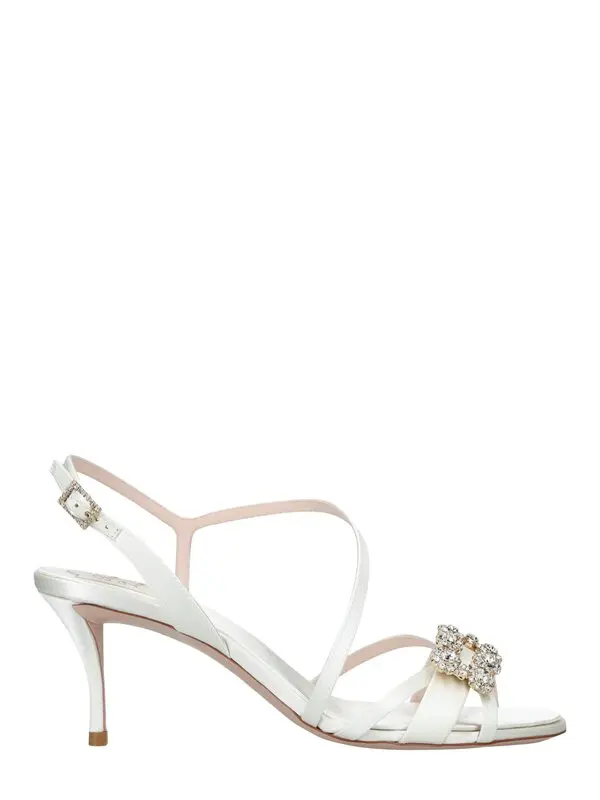 ROGER VIVIER Mini Flower Strass Heeled Sandals 65 - Ivory