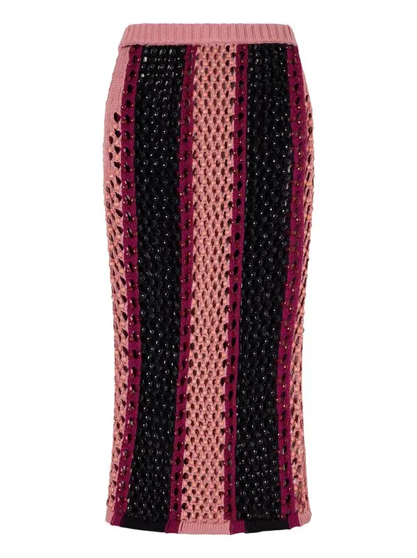 DIOTIMA Crystal-embellished Striped Crocheted Midi Skirt - Multi