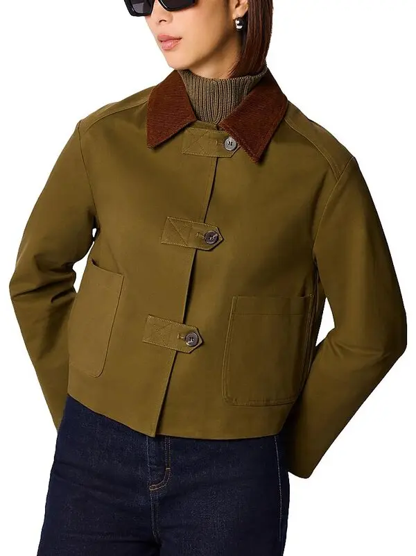 Whistles Collared Jacket With Corduroy - Khaki
