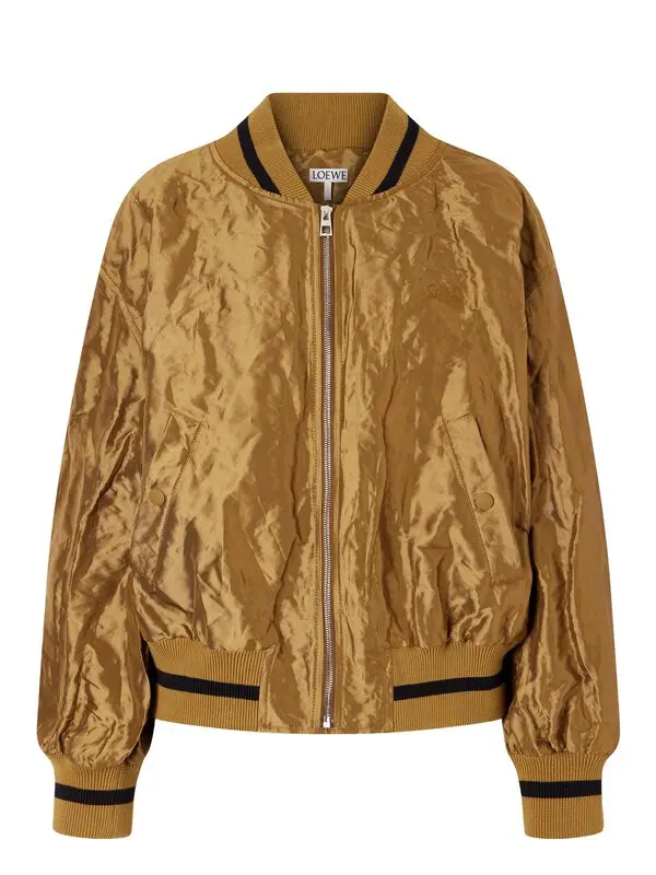 Loewe Anagram Crinkled Satin-twill Bomber Jacket - Gold