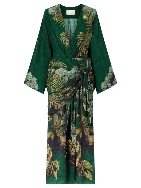 Johanna Ortiz Ollantay Printed Jacquard-satin Wrap Midi Dress - Green