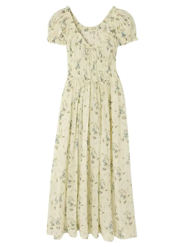 DÔEN Ashlynn Floral-print Organic Cotton-voile Midi Dress - Pastel Yellow