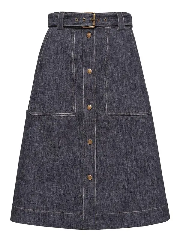 Moncler Denim A-line Knee-length Skirt With Belt - Blue