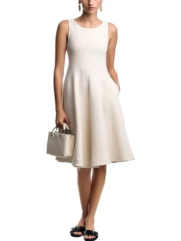 Emporio Armani Textured Fit & Flare Dress - Warm White