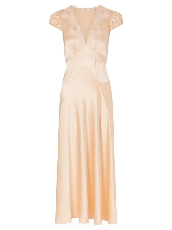 DÔEN Coraline Corded Lace-trimmed Silk-satin Midi Dress - Pink