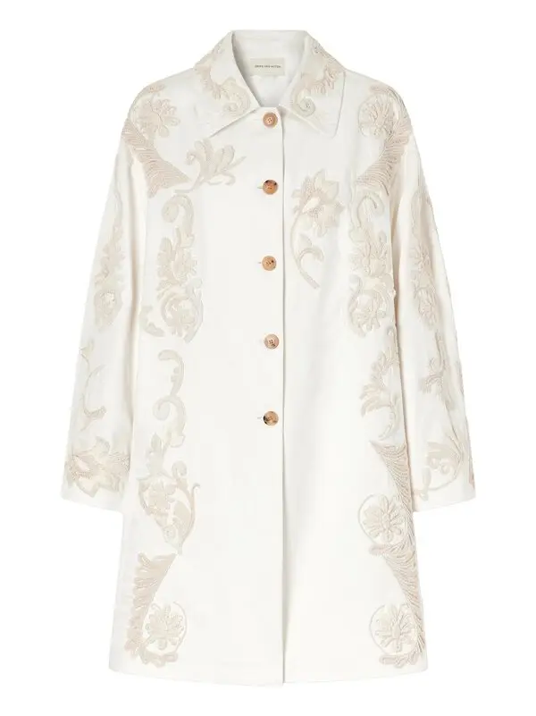 Dries Van Noten Embroidered Cotton-canvas Coat - White
